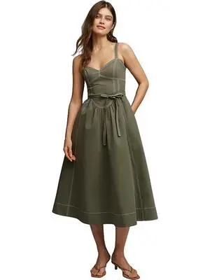 MARE MARE Cotton Seamed Midi Dress - Olive
