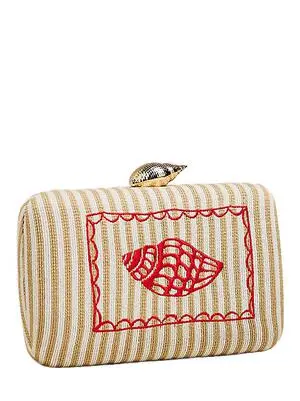 SHIRALEAH Striped Clutch With Chain Strap - Natural