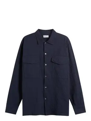 Universal Works Arten Seersucker Attendant Overshirt - Navy