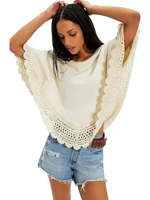 Free People Crochet Trim Sweatshirt - Tofu