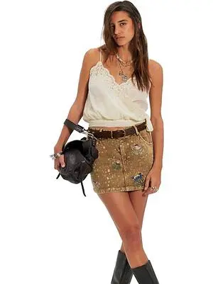 DENIM AND BONE Splatter Denim Mini Skirt