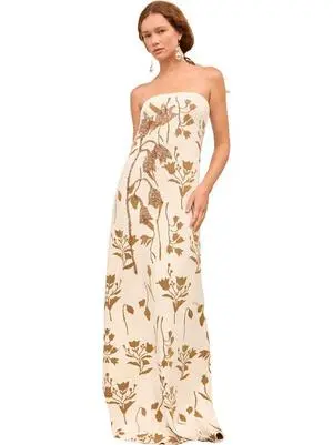 Lela Rose Floral Jacquard Knit Beaded Strapless Dress - Neutral