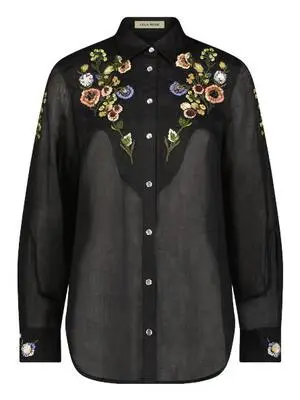 Lela Rose Floral Embroidered Cotton Shirt - Black