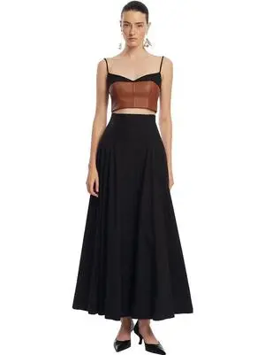 Lela Rose Cotton Poplin And Leather Bustier - Black