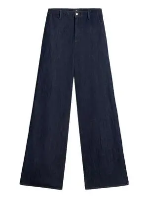 7 For All Mankind Indigo Linen Blend Wide Leg Trousers - Pink