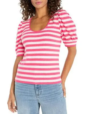 LIVERPOOL Striped Scoop Neck Sweater - Pink Multi Stripe