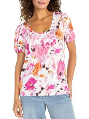 LIVERPOOL Printed Puff Sleeve Top - Pink Multi Flrl