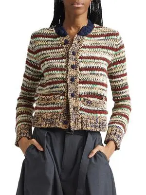 Sacai Mixed Yarn Cotton Blend Cardigan - Beige Multi