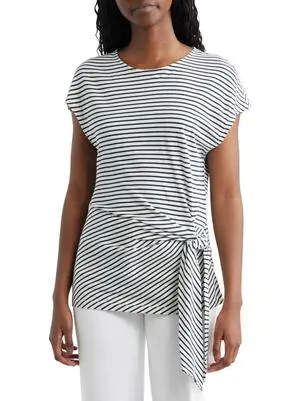 Rails Gabbie Tie-waist Top - Ivory Navy Micro Stripe