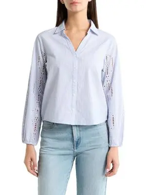 Lucky Brand Cutwork Stripe Button-up Shirt - Light Seashell