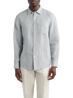 Nordstrom Pinstripe Linen Button-up Shirt - Blue Spruce Cliff Stripe