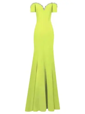 GEMY MAALOUF Sweetheart Beaded-neckline Maxi Dress - Green