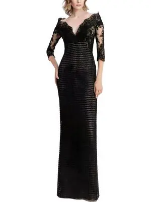 GEMY MAALOUF Off-the-shoulder V-neckline Maxi Dress - Black