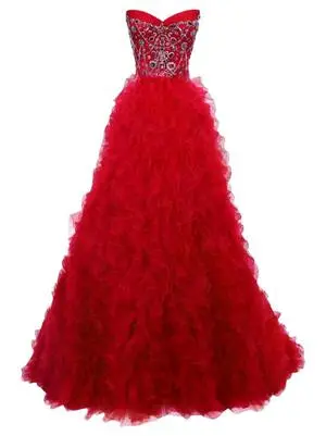 GEMY MAALOUF Strapless Corset Maxi Dress - Red