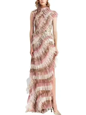 GEMY MAALOUF Fringes-detail Maxi Dress - Neutrals