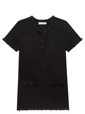 FRAME The Beaded Trim Embellishment Button Dress - Black