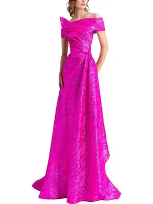 GEMY MAALOUF Off-shoulder Draped-waist Maxi Dress - Pink