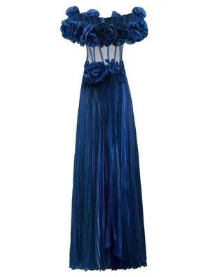 GEMY MAALOUF Off-the-shoulder Pleated Maxi Dress - Blue