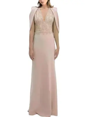 GEMY MAALOUF Cape-sleeve Maxi Dress - Neutrals