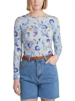 POINT Embroidered Bird Print Top Seashells