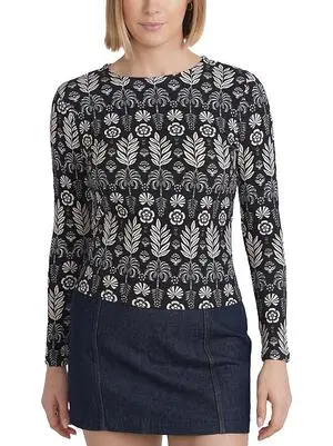 POINT Embroidered Bird Print Top Tropical Motifs