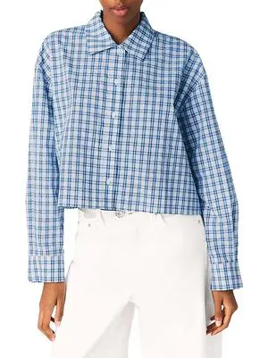 Maje Rhinestone Shirt With Removable Tie - Blue Check Print
