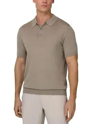 Boggi Milano Knitted Polo Shirt In Superfine Merino Wool - Taupe