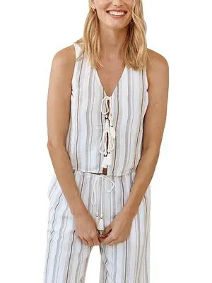 Bella Dahl Sleeveless Tie Front Top - Rosewood Stripe