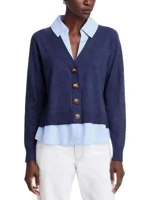 SIONI Collared Layered Cardigan Ink/ Stripe