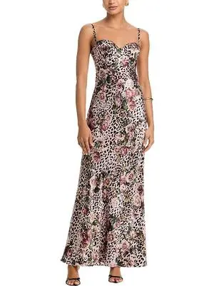 L'Agence Sayla Bias Cut Silk Maxi Dress - Multi Large Rose Cheetah