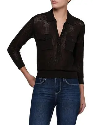 L'Agence Carine Pointelle Collared Sweater - Coffee Bean