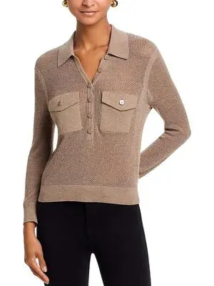 L'AGENCE Carine Pointelle Collared Sweater