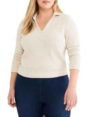 NIC+ZOE Textured Tuck Stitch Knit Polo - Neutral Multi