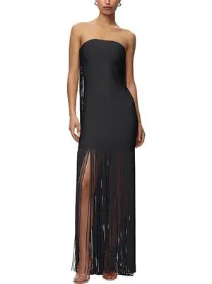 Herve Leger Briar Fringe Skirt Gown - Black
