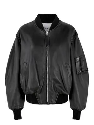 Attico Leather Bomber Jacket - Black