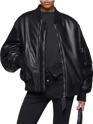 Attico Leather Bomber Jacket - Black