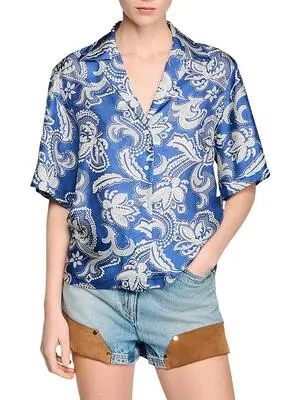 Sandro Floral Print Shirt - Blue / Ecru