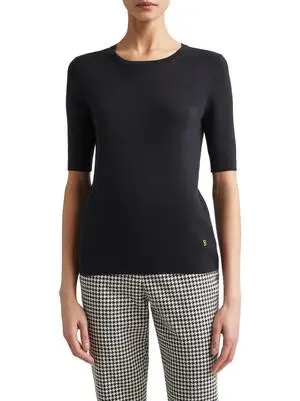 St. John Marlie Short Sleeve Silk & Cotton Sweater - Black