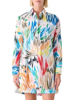 Akris Scribble Print Cotton Poplin Tunic - Cream-multi
