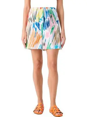 Akris Scribble Print Cotton Poplin Shorts - Cream-multi