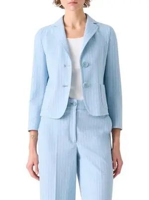Akris Stripe Cotton Stretch Seersucker Jacket - Sky-dark Blue