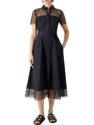 Akris Belted Lace Trimmed Poplin Shirtdress - Black