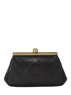Chanel Lambskin Kiss Lock Clutch - Black