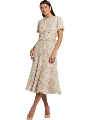 Mac Duggal Boucle A-line Midi Dress - Blush