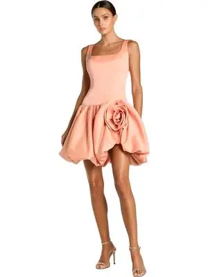 Mac Duggal Sleeveless Satin Bubble Hem Mini Dress - Orange
