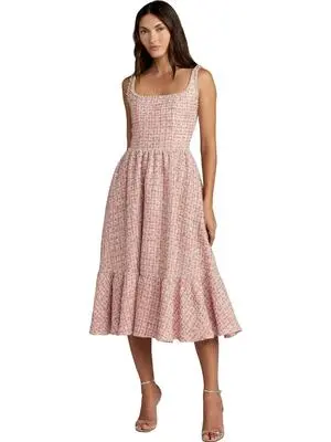 Mac Duggal Pearl-embellished Boucle Midi Dress - Pink Multi