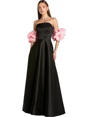 Mac Duggal Satin Off-the-shoulder Ball Gown - Black Pink
