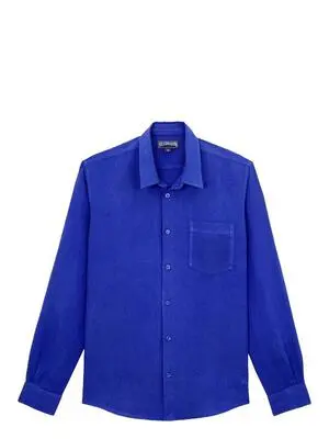 Vilebrequin Linen Shirt Solid Shirt Caroubis - Blue