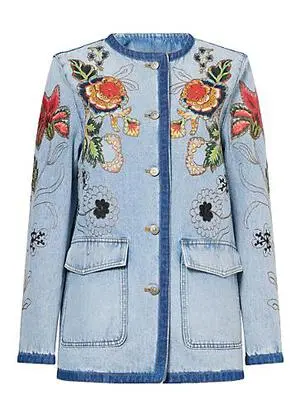 Valentino Garavani Floral Embroidered Denim Jacket - Denim Blu Lav Chiaro