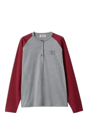 Miu Miu Cotton Jersey Henley Shirt - Amaranth/grey